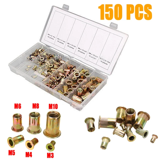 150 TLG. STAHL Nietmutter-Sortiment Box Blindnietmuttern Satz ...