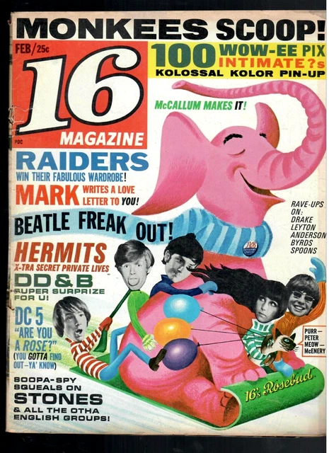 16 MAGAZINE FEB. 1967 Monkees, Beatles, Stones, Cher, Hermits, DC5 ...