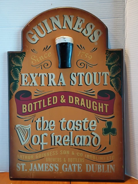 GUINNESS EXTRA STOUT Beer Wood Sign Bar Wall Decor 24.5” x 15 3/4” Read ...