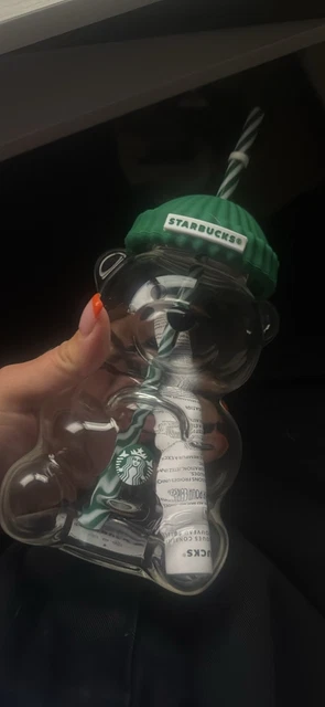 STARBUCKS 2025 BEARISTA Glass Cup VIRAL Holiday Cold Cup W/ Beanie Lid ...