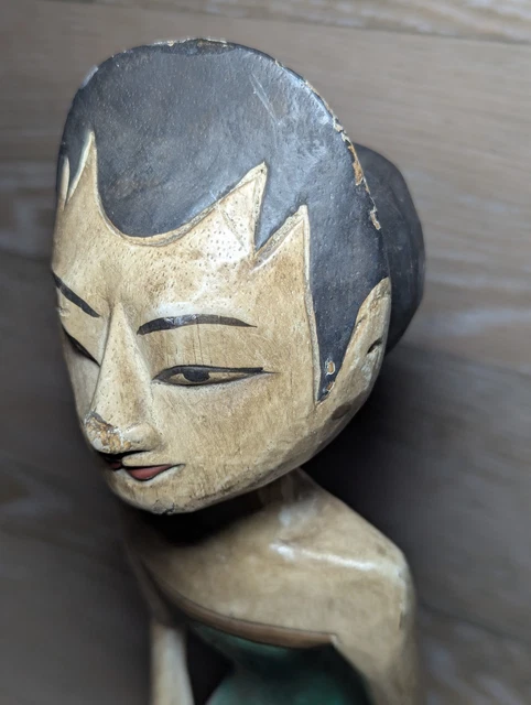 BALINESE VINTAGE WOOD Kneeling Woman Carving Hand Painted Indonesia ...