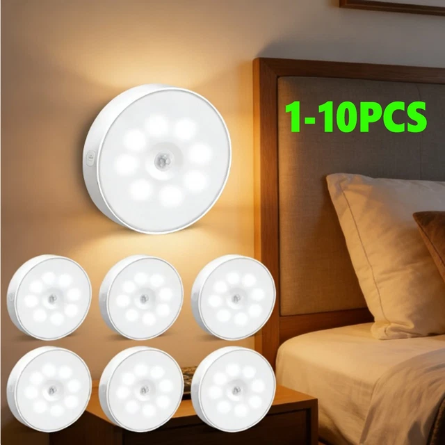 10X LED MOTION Sensor Lights PIR Wireless Night Light Battery Cabinet ...