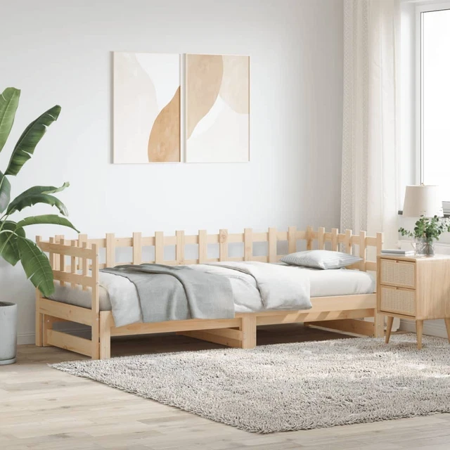 DAYBED NATURAL SOLID pinewood 2x80x200cm pull-out slatted wooden sofa ...