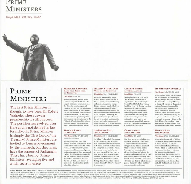 (64097) GB FDC Prime Ministers Blank Envelope (no stamps) 2014 £1.10 ...