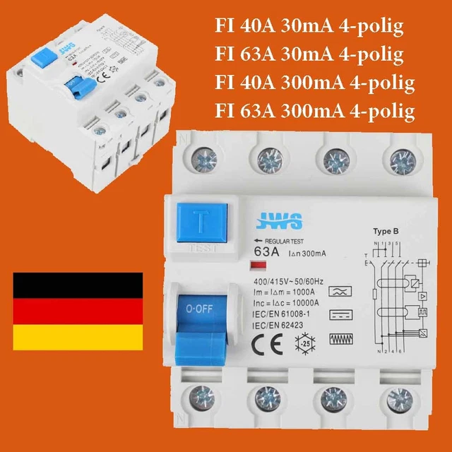 FI FEHLERSTROMSCHUTZSCHALTER RCD Typ-B Wallbox E-Auto Allstromsensitiv ...