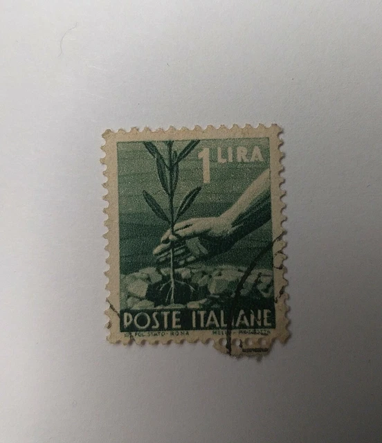 POSTE ITALIANE FRANCOBOLLO 1 Lira Del 1945 Usato `mano Che Pianta un ...