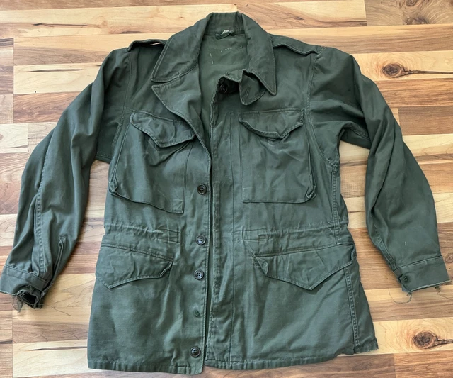 VINTAGE US ARMY M-1943 M43 FIELD JACKET distressed WW2 SIZE small 34R £ ...