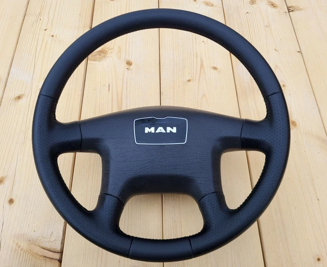 MAN TGA TGL TGM Camion NUOVO Volante in pelle Nappa Perf nera W Emblema ...