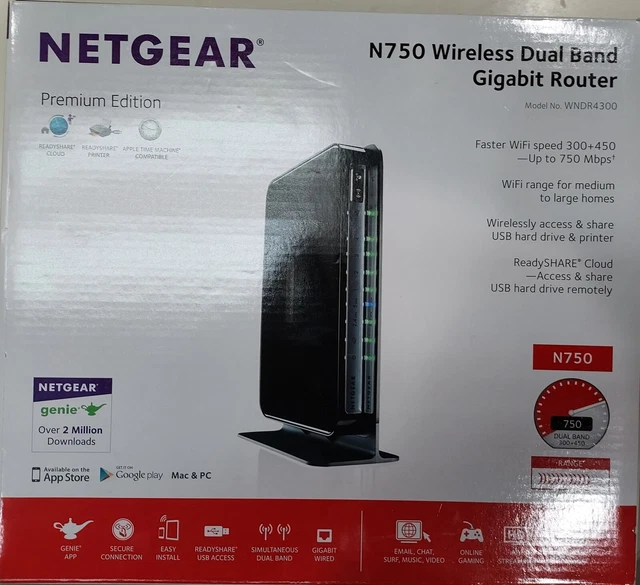 NETGEAR N750 DUAL Band 4-Port Wi-Fi Gigabit Router WNDR4300V2 $20.00 ...