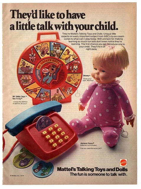 VINTAGE 1970S 2 mag print ad Mattel's Talking Toys and Dolls See and ...