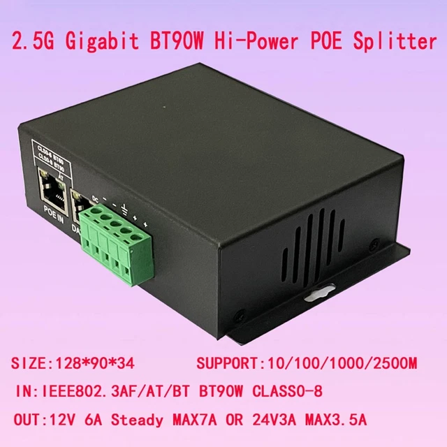2.5G 1000M GIGABIT IEEE802.3 BT HI PoE Splitter 72W 48V to 12V Over ...
