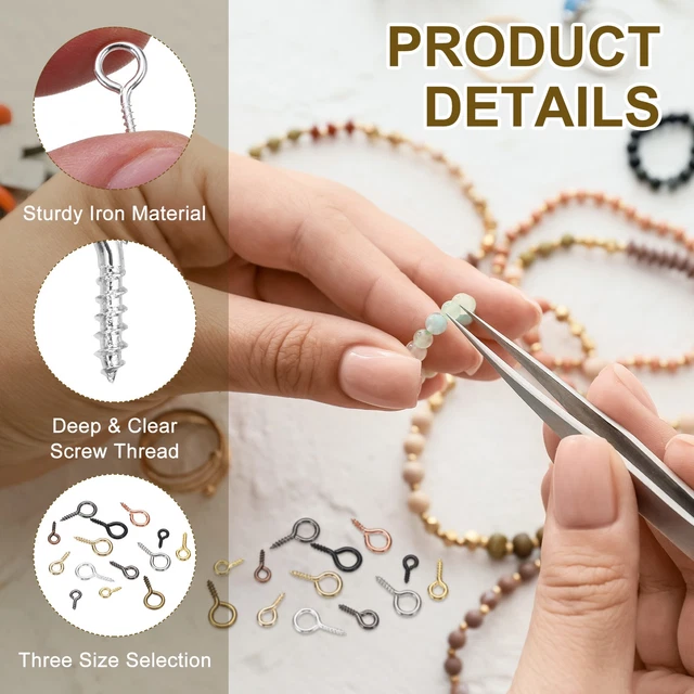 SCREW EYE PINS Set, 600Pcs 3 Size Metal Threaded Eye Pin Clasp Hooks ...