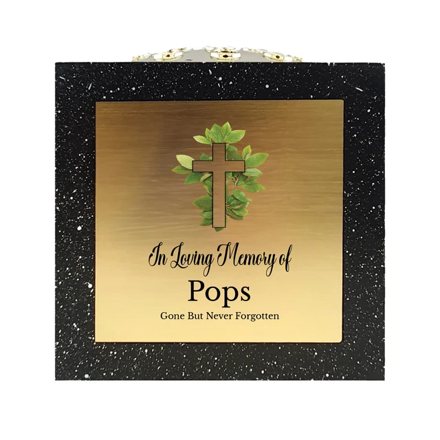 IN LOVING MEMORY Of Memorial Rose Bowl Black/Gold Cross Design (UV ...