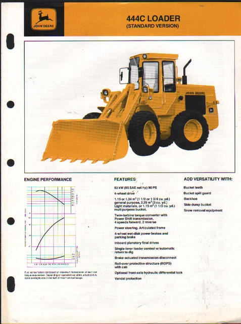 JOHN DEERE &444C& Wheel Loader Shovel Brochure Leaflet £4.00 - PicClick UK