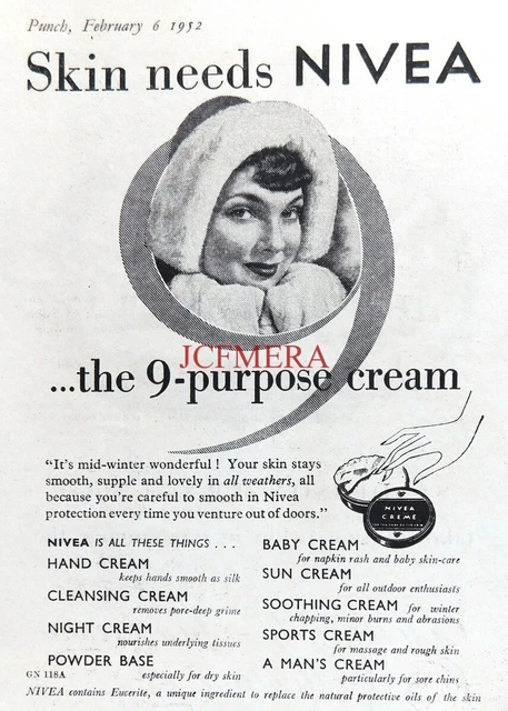 NIVEA MULTI-PURPOSE SKIN Cream Toiletries ADVERT : Small 1952 Print 670 ...
