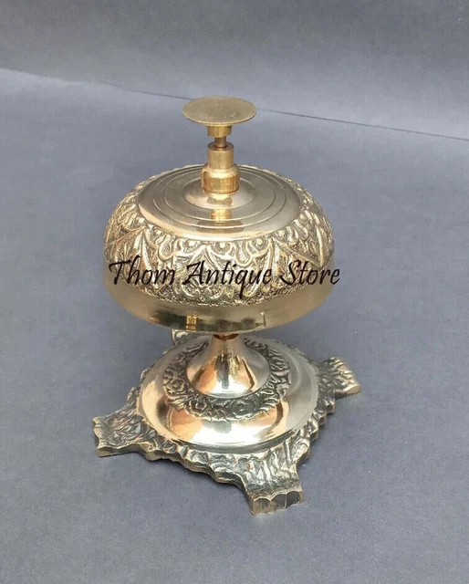 NAUTICAL VINTAGE SOLID Brass Table Bell Antique Hotel Counter Service ...
