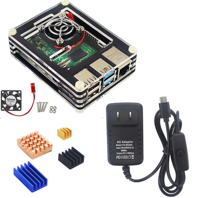 RASPBERRY PI 4 Accessories Kit Acrylic Case with Fan Power Supply ...