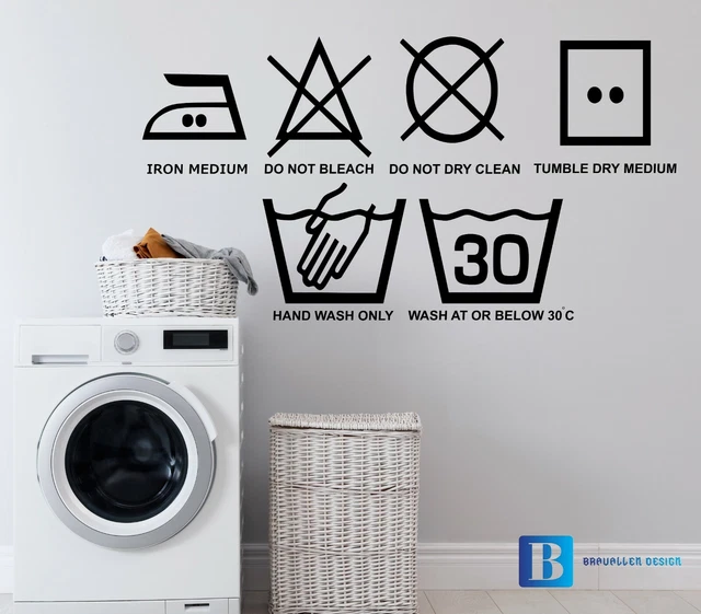 LAUNDRY SYMBOLS MEANING Horizontal Washing Kitchen Utility Room Wall ...