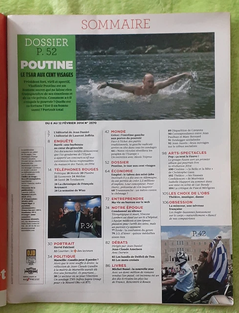 LE NOUVEL OBSERVATEUR n°2570 - 02/2014 - Poutine - Falciani - Hutus ...