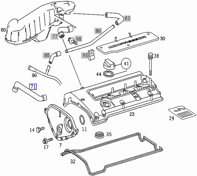 MERCEDES M111 MOTEUR PCV Reniflard Vent Tuyau Ligne A1110181082 Neuf ...