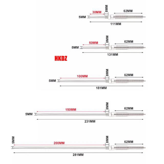 K TYPE 30~200MM Thermocouple Temperature Sensor Probe 0-400°C 2P ...