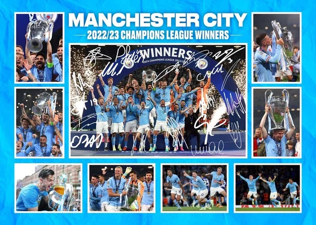 MANCHESTER CITY CHAMPIONS League Signed Pre-Print A4 Montage PHOTO Gift ...