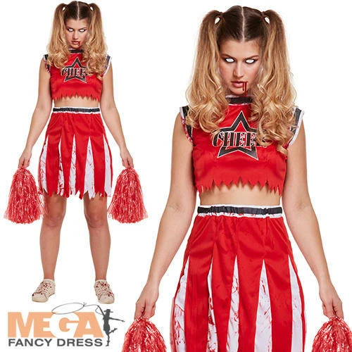 ZOMBIE CHEERLEADER LADIES Fancy Dress High School Horror Adult ...
