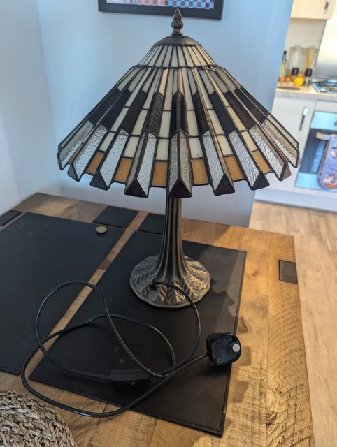 TIFFANY STYLE TABLE Lamp Fan Effect Stained Art Deco Glass Shade £60.00 ...