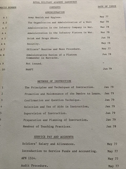 VINTAGE ROYAL MILITARY Academy Sandhurst Military Law Folder..1977/79 ...