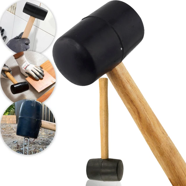 LARGE RUBBER MALLET Hammer Wooden Shaft Grip Paving Camping Tools 8/16 ...