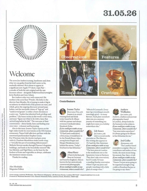 OBSERVER MAGAZINE KATE Winslet’s Son Joe Anders Pandora Sykes S.Grosz ...