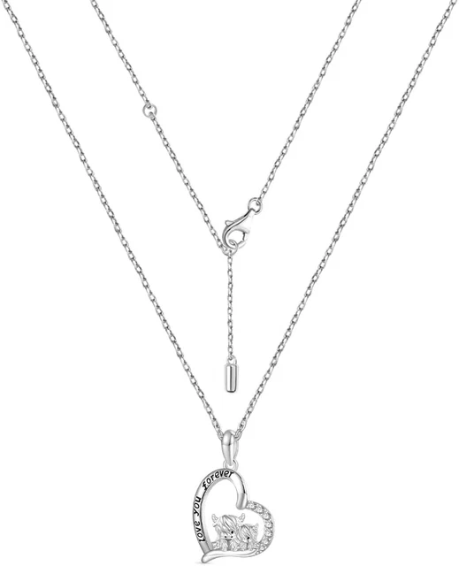 GNOCE SCOTTISH HIGHLAND Cow Mother and Child Necklace 925 Sterling ...