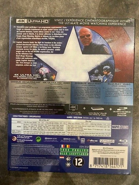 Captain America First Avenger Avec Chris Evans Film 4k Ultra Hd Blu Ray Zone B Eur 2499
