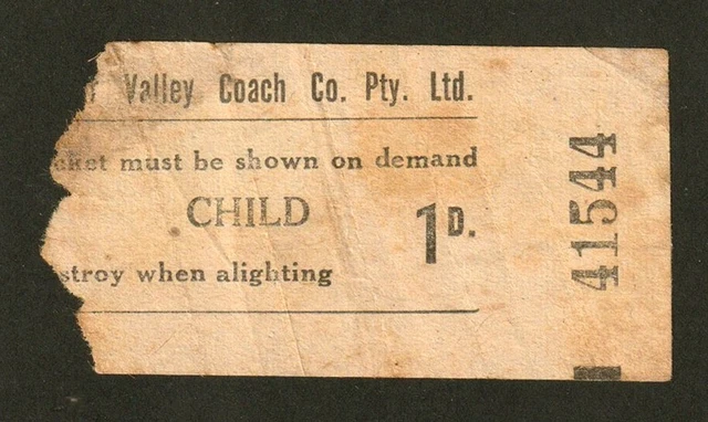 VINTAGE 1950S HUNTER VALLEY COACH Co. PTY LTD MAITLAND NSW 1d CHILD BUS ...