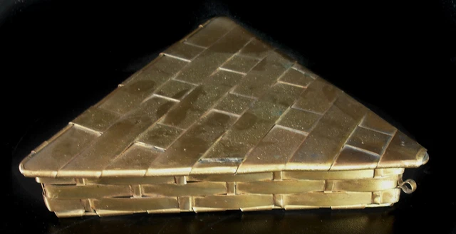 BOITE À BIJOUX originale année 50 triangle en métal cuivré tressé EUR ...