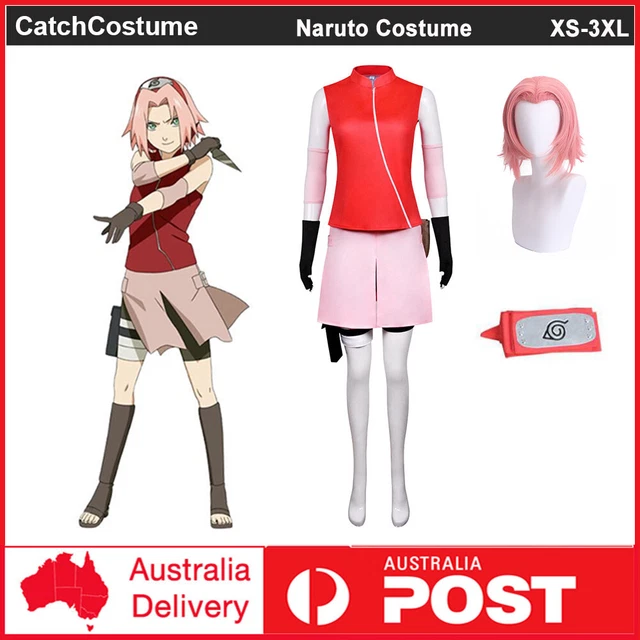 ANIME NARUTO HARUNO Sakura Cosplay Costume Wig Full Set Halloween Party ...