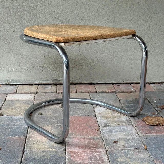 VINTAGE BAUHAUS STYLE tubular steel cantilever bathroom cork stool 30s ...