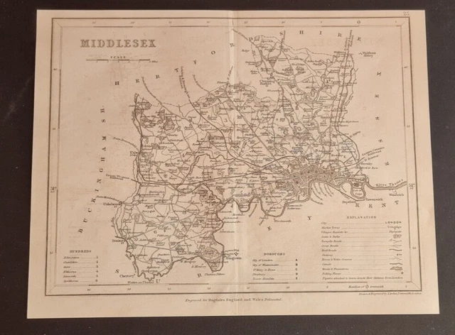 ANTIQUE (C. 1860) map of Middlesex from Dugdale's England & Wales £9.95 ...