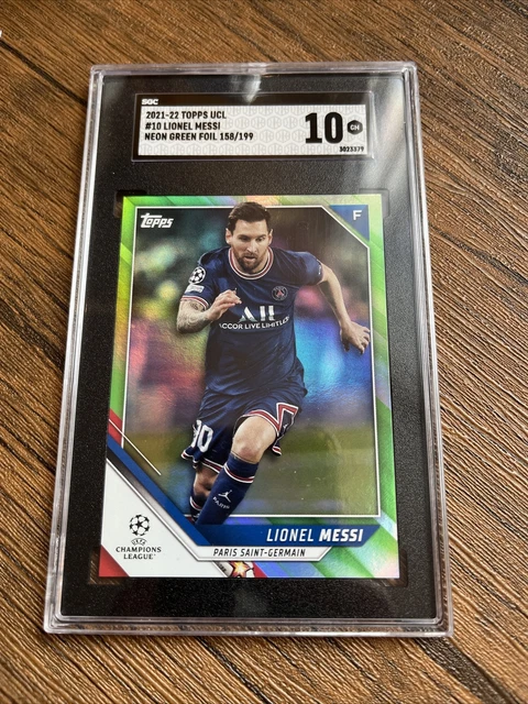2021-22 TOPPS UCL Lionel Messi Neon Green Foil /199 SGC 10 Gem Mint £42 ...
