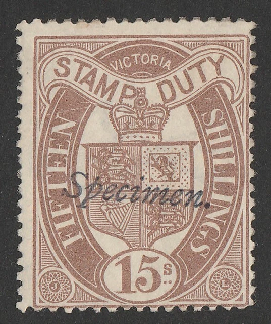 VICTORIA 1884 CROWN Arms 15/- purple-brown Stamp Duty Postal Fiscal ...
