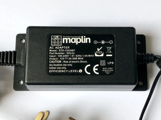 MAPLIN 12V 3A AC/DC Lugged Power Supply N22JU Adapter 3000mA STD ...