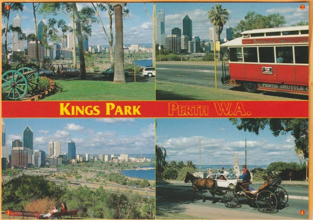 KINGS PARK 4 Scenes Incl Tram Perth W.a Artique Postcard $8.95 ...