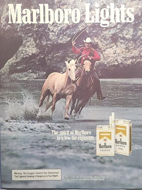 MARLBORO LIGHTS MAN Roping A Mustang Vintage Print Ad 1983 **See Descr ...