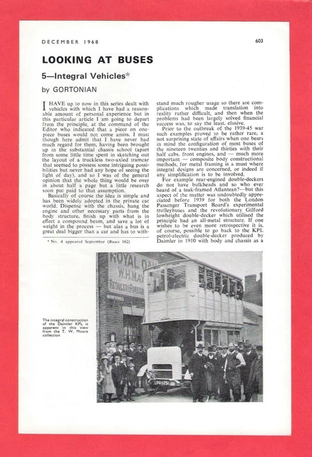 BUSES MAGAZINE EXTRACT 1968 ~ "Looking at Buses" - 5: Integral Vehicles ...