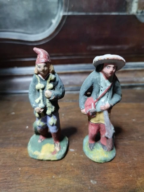 SANTONS DE PROVENCE Ancien...Le vendeur d'ail et Le Chasseur.9cm EUR 8 ...