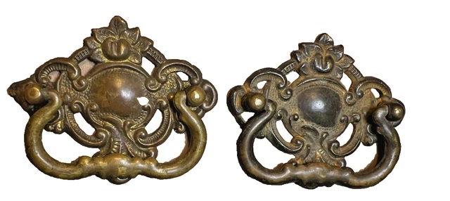 ANTIQUE VICTORIAN BRASS Drop Bail Drawer Pulls Ornate French Provincial ...