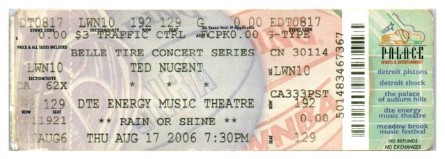 TED NUGENT UNTORN Concert Ticket Stub August 17 2006 Detroit Michigan ...