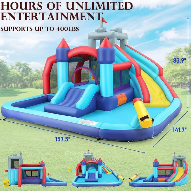 INFLATABLE BOUNCE HOUSE Water Slides for Kids Backyard w/Blower ...
