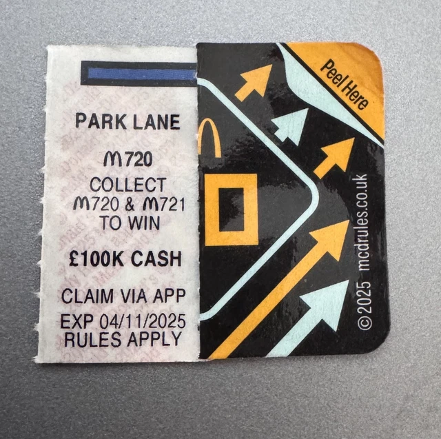 MCDONALD'S MONOPOLY 2025 Park Lane M720 Code Unused Chance To Win 100k ...