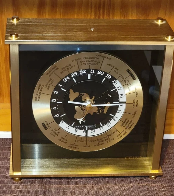 SEIKO WORLD TIME Zone Clock Desk Clock Working Condition Made In Japan ...